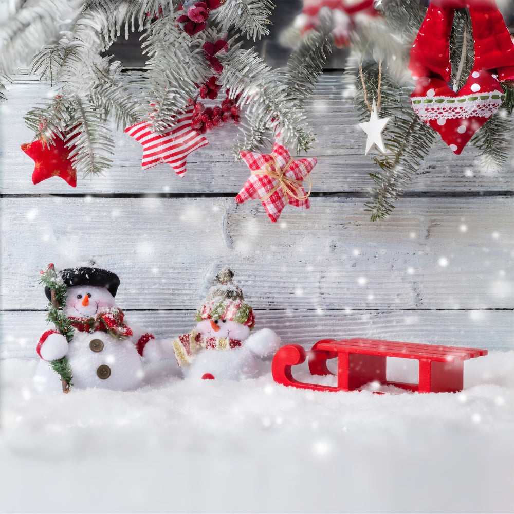 Snowman Christmas Decorations Wood Backdrop RR7-842 – Dbackdrop