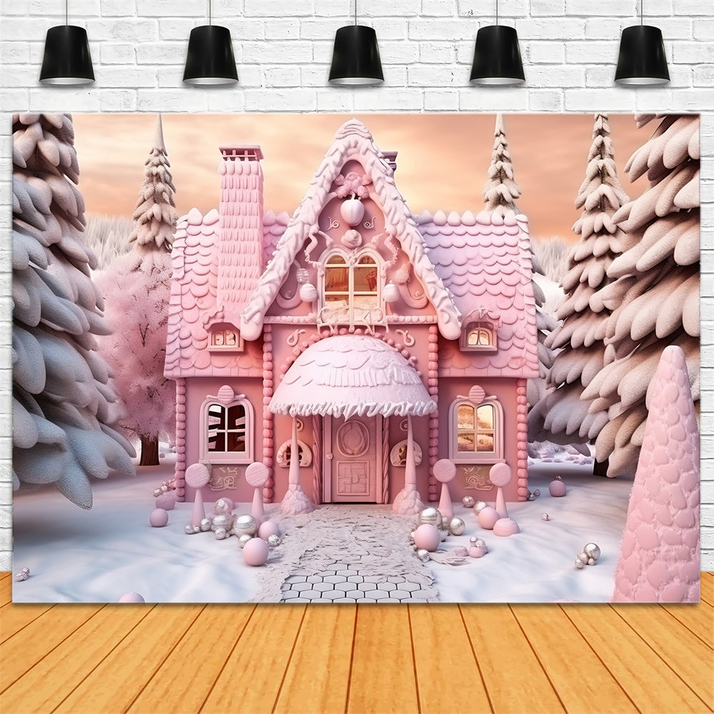 Christmas Pink Candy House Cart Backdrop RR7-845 – Dbackdrop