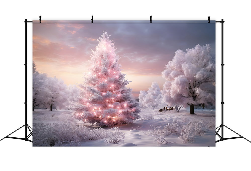 Snow Wonderland Pink Christmas Trees Backdrop RR7-850 – Dbackdrop