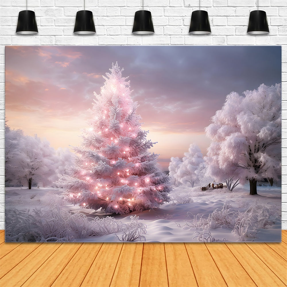 Snow Wonderland Pink Christmas Trees Backdrop RR7-850 – Dbackdrop