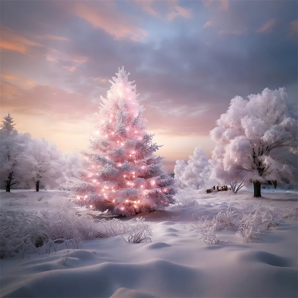 Snow Wonderland Pink Christmas Trees Backdrop RR7-850 – Dbackdrop