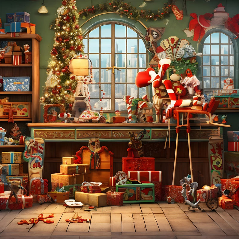 Christmas Santa Claus House Room Backdrop RR7-853
