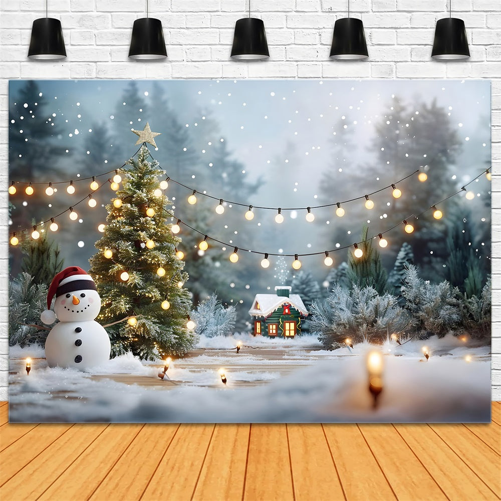 Christmas Trees Lights Snowman Backdrop RR7-869 – Dbackdrop