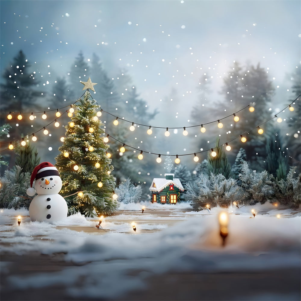 Christmas Trees Lights Snowman Backdrop RR7-869 – Dbackdrop
