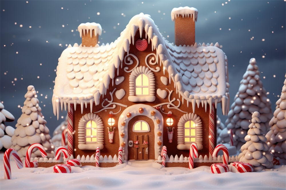 Christmas Tree Snow Gingerbread House Backdrop RR7-873