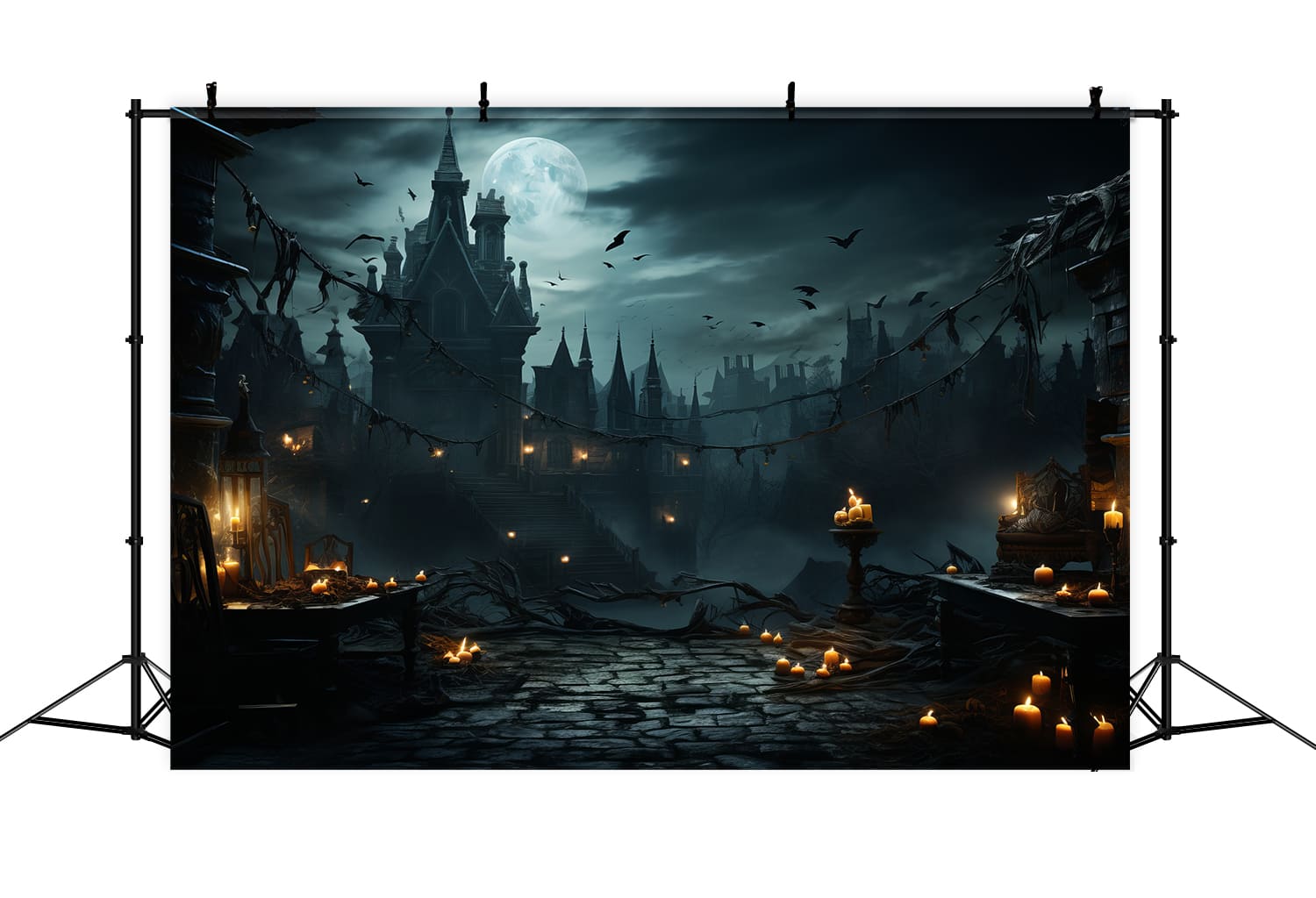 Halloween Haunted Castle Candles Backdrop RR7-89 – Dbackdrop