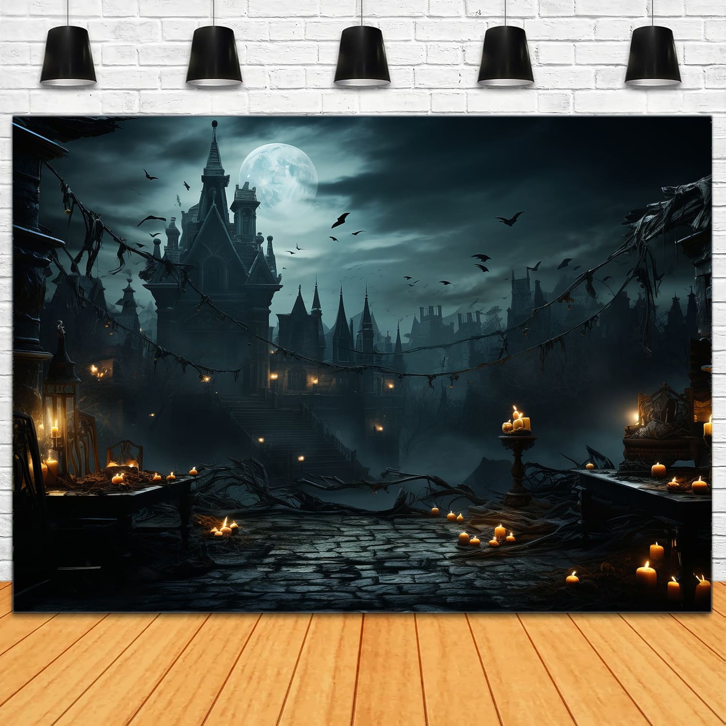 Halloween Haunted Castle Candles Backdrop RR7-89 – Dbackdrop