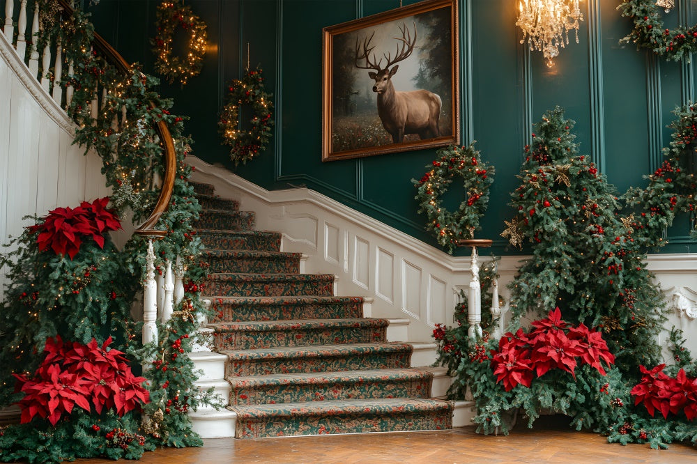 Christmas Trees Flowers Staircase Backdrop RR8-106 – Dbackdrop