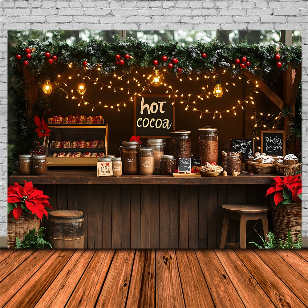Christmas Hot Cocoa String Lights Backdrop RR8-114 – Dbackdrop