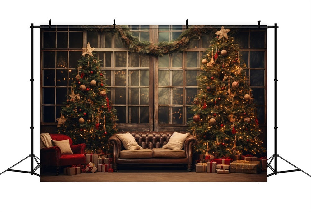 Christmas Cozy Living Room Trees Backdrop RR8-133 – Dbackdrop