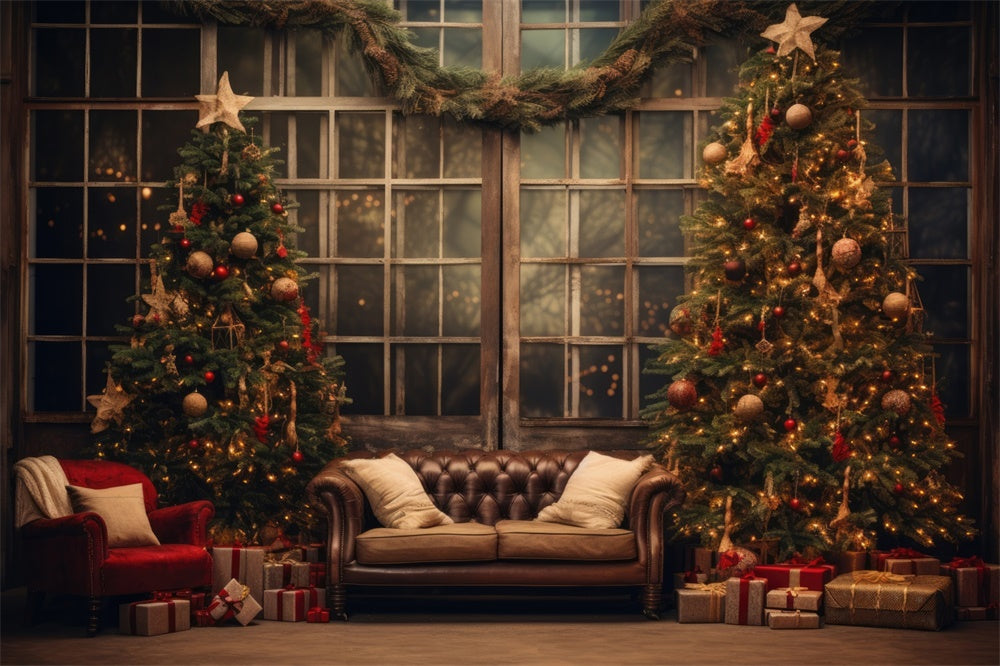 Christmas Cozy Living Room Trees Backdrop RR8-133 – Dbackdrop