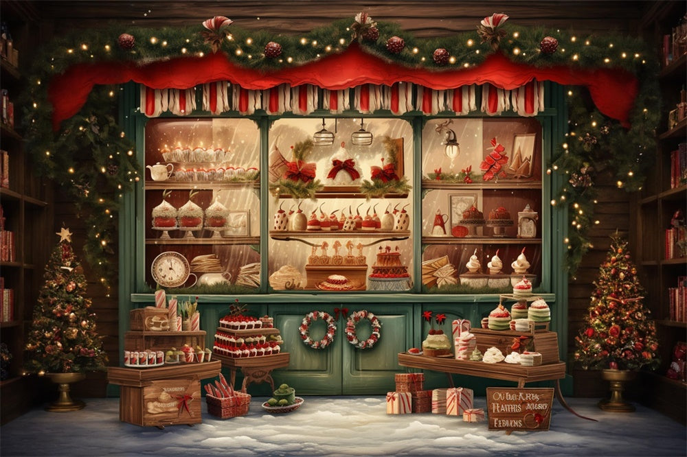 Christmas Festive Bakery Window Display Backdrop RR8-142 – Dbackdrop
