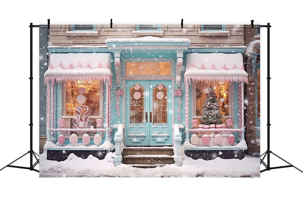 Christmas Snowy Candyland Shop Front Backdrop RR8-149 – Dbackdrop