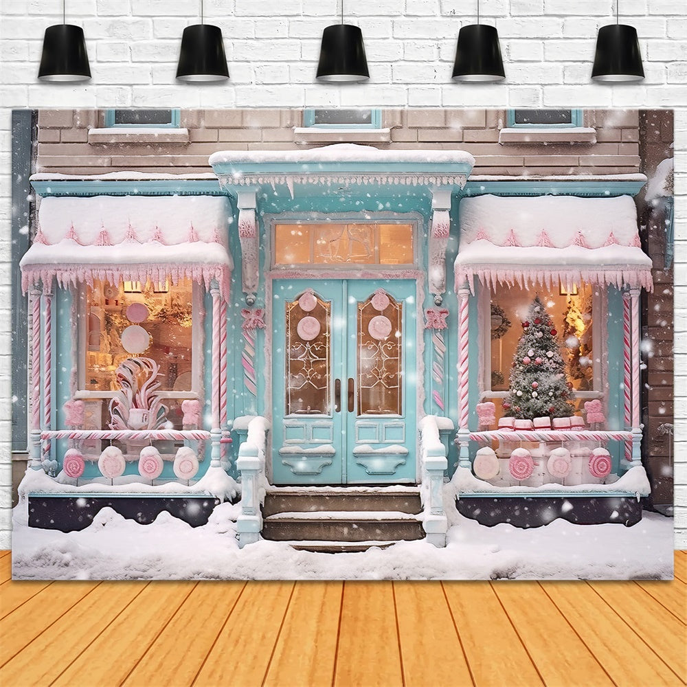 Christmas Snowy Candyland Shop Front Backdrop RR8-149 – Dbackdrop