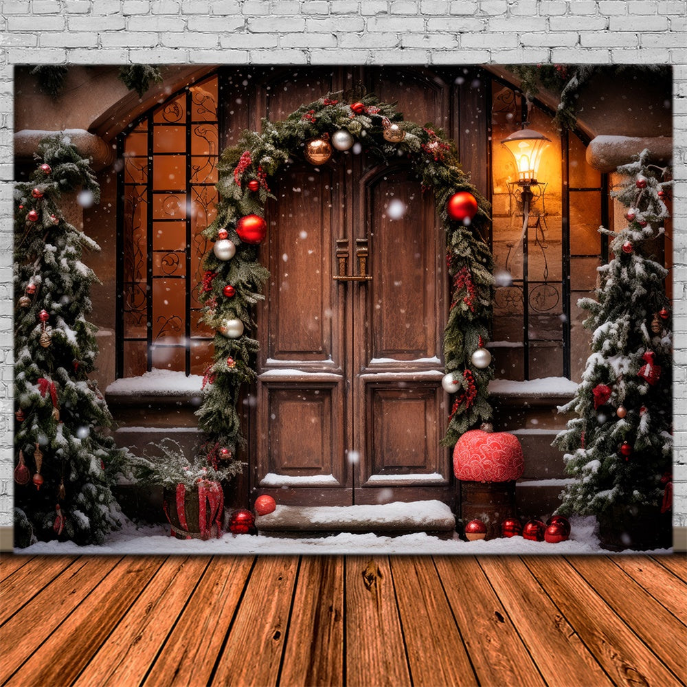 Christmas Rustic Entrance Garland Backdrop RR8-173 – Dbackdrop