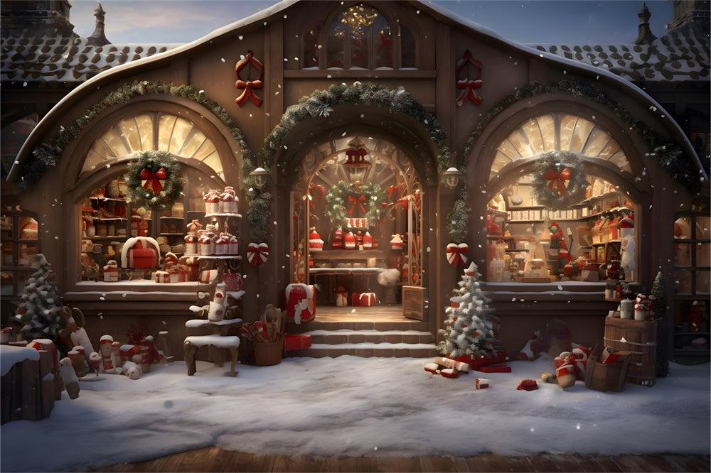 Christmas Candy Shop Window Display Backdrop RR8-196 – Dbackdrop