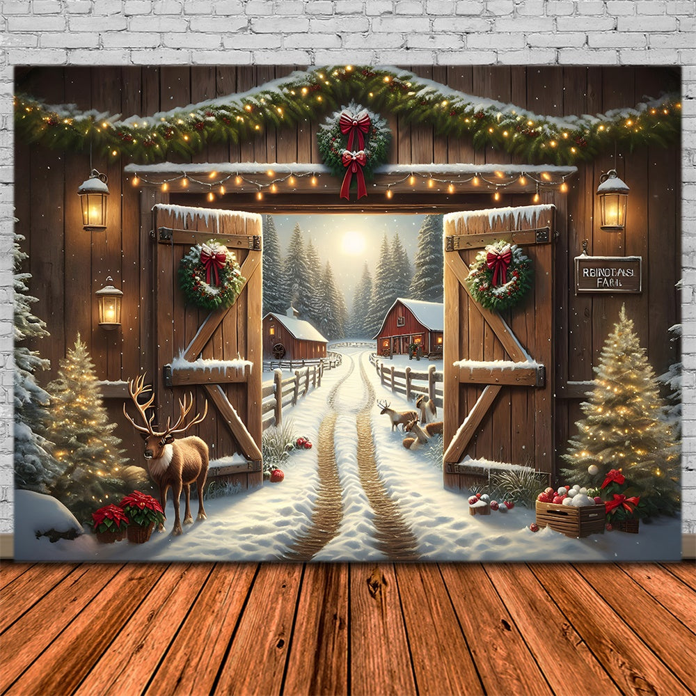 Christmas Rustic Barn Reindeer Backdrop RR8-203 – Dbackdrop