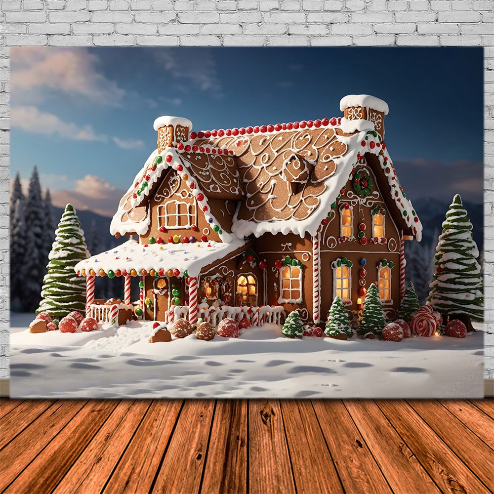 Christmas Gingerbread House Snow Backdrop RR8-205 – Dbackdrop