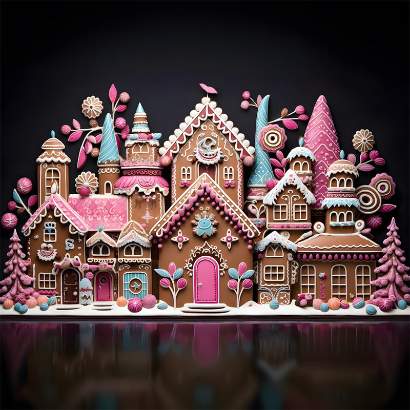 Christmas Colorful Gingerbread Cottage Backdrop RR8-214