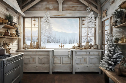 Christmas Cozy Kitchen Snow Backdrop RR8-217 – Dbackdrop