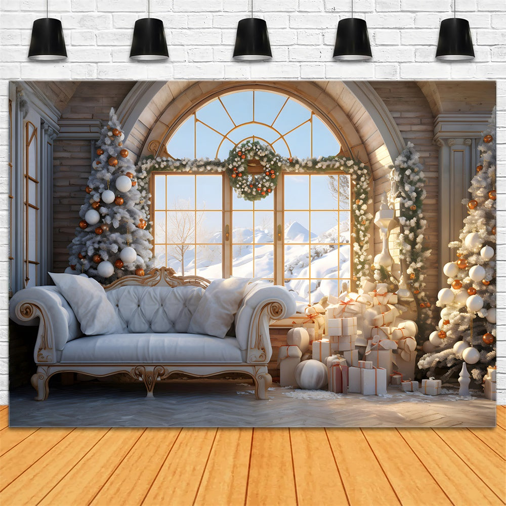 Christmas Cozy Living Room Snow Backdrop RR8-218 – Dbackdrop