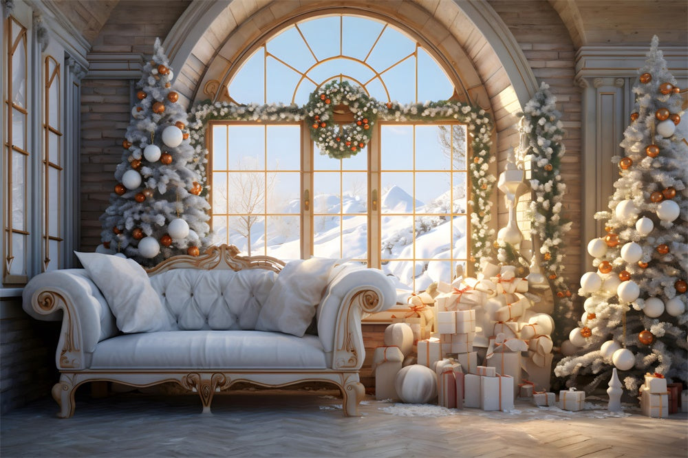 Christmas Cozy Living Room Snow Backdrop RR8-218 – Dbackdrop