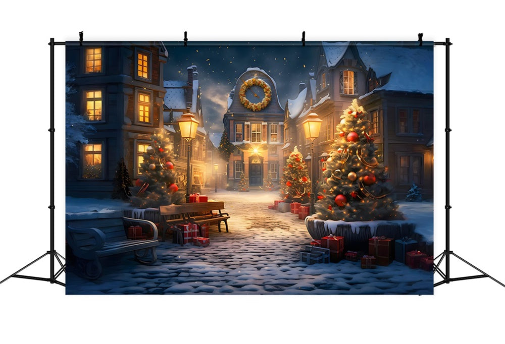 Christmas Enchanted Snowy Village Scene Backdrop RR8-230 – Dbackdrop