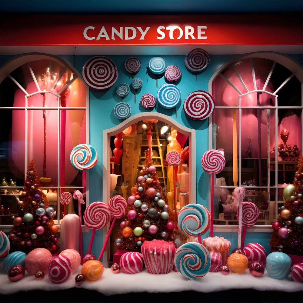 Christmas Whimsical Candy Shop Window Backdrop RR8-232 – Dbackdrop