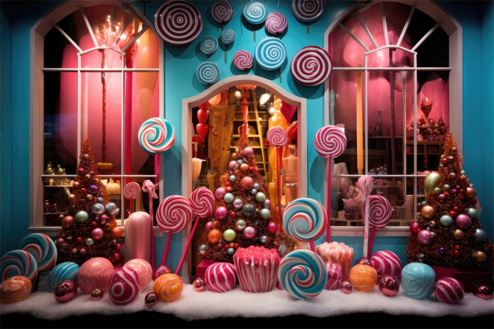 Christmas Whimsical Candy Shop Window Backdrop RR8-232 – Dbackdrop