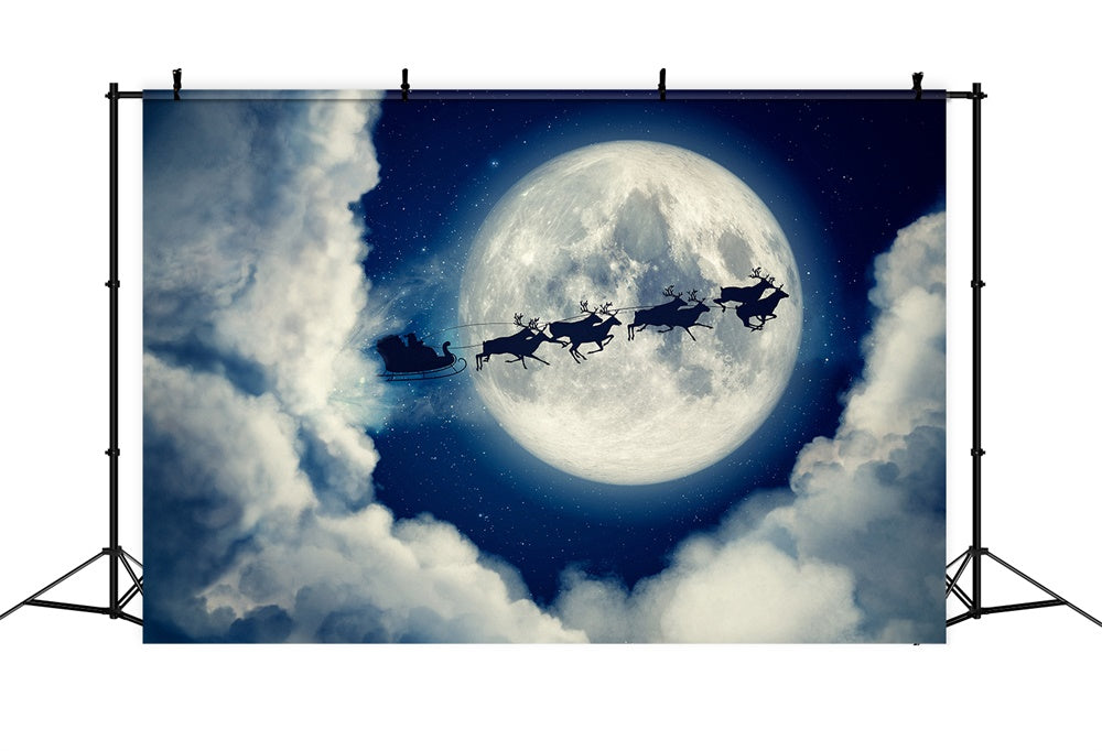 Christmas Santa Sleigh Silhouette Moon Backdrop RR8-236 – Dbackdrop