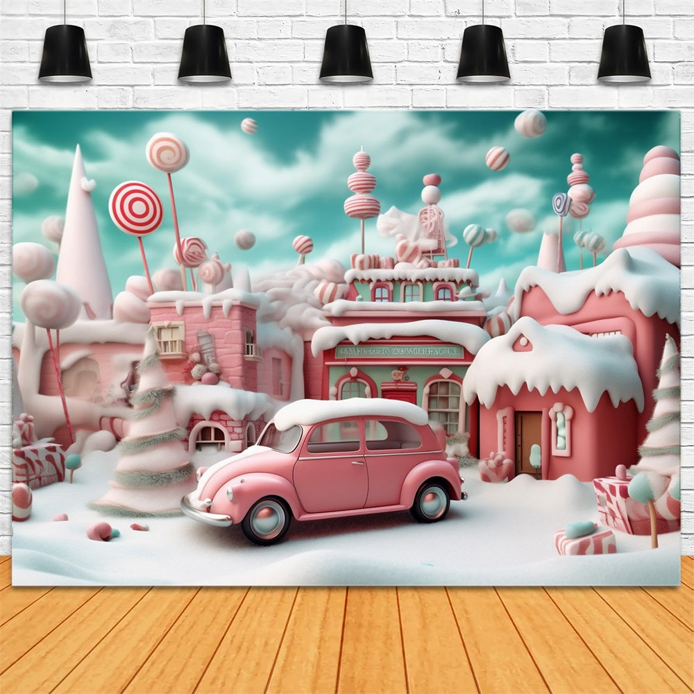 Christmas Pink Candy Village Car Backdrop RR8-251 – Dbackdrop