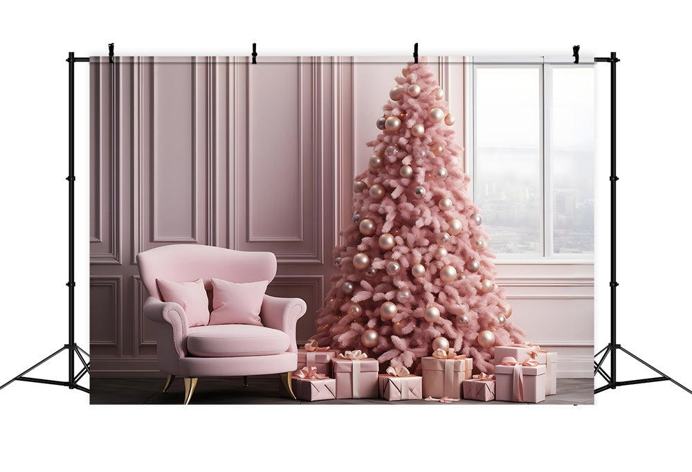 Christmas Pink Elegant Living Room Tree Backdrop RR8-263 – Dbackdrop