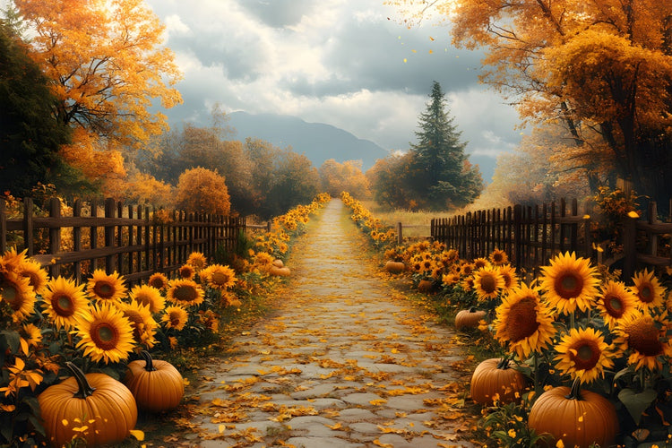 Fall Cottage Sunflowers Surrounded Backdrop RR8-311 – Dbackdrop