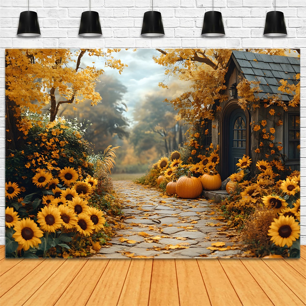 Autumn Sunflowers Blooming Pathway Backdrop RR8-313 – Dbackdrop