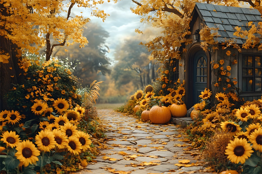 Autumn Sunflowers Blooming Pathway Backdrop RR8-313 – Dbackdrop