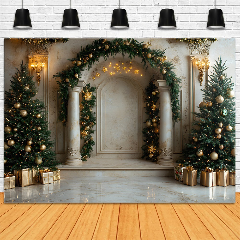 Christmas Wreath Mansion Door Tree Backdrop RR8-337 – Dbackdrop
