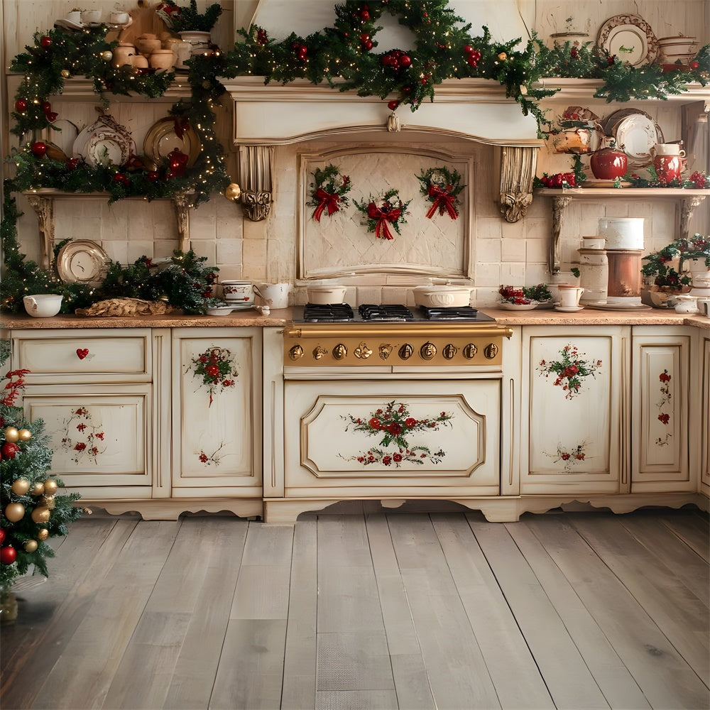 Christmas Wreath Kitchen Photography Backdrop RR8-343 – Dbackdrop