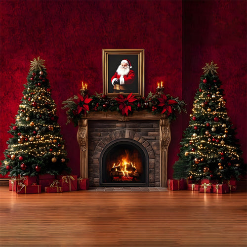 Santa Claus Christmas Retro Fireplace Backdrop RR8-353