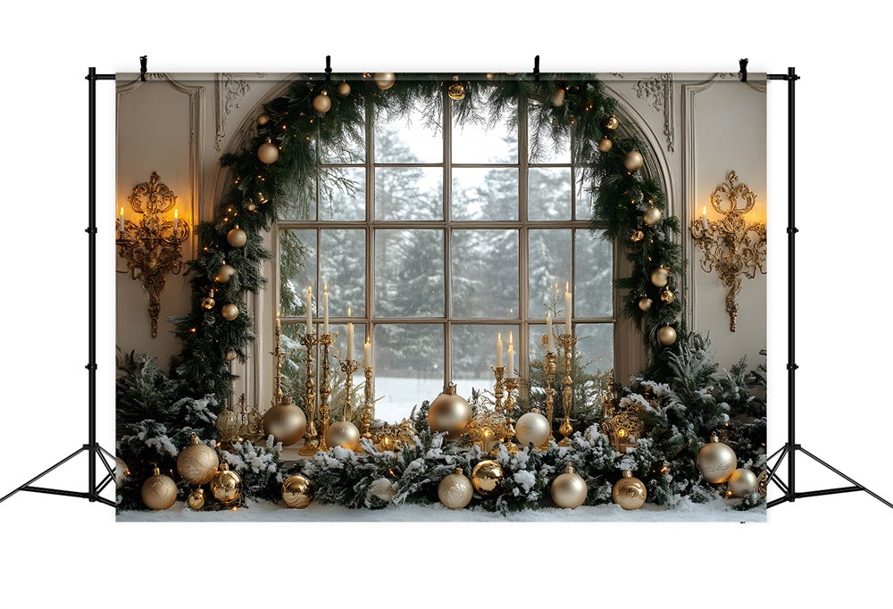 Christmas Garland Decorated Window Backdrop RR8-36 – Dbackdrop