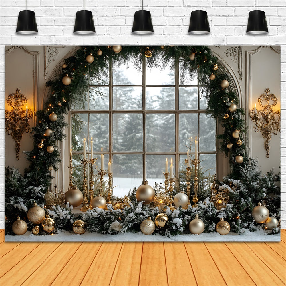 Christmas Garland Decorated Window Backdrop RR8-36 – Dbackdrop
