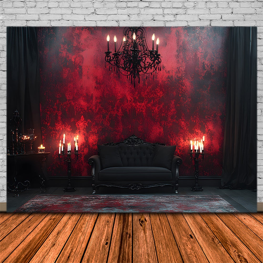 Halloween Gothic Black Red Wall Candles Backdrop RR8-371 – Dbackdrop