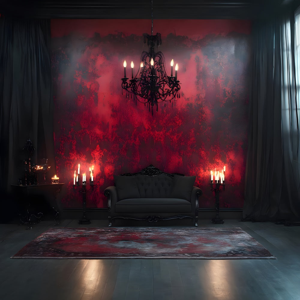 Halloween Gothic Black Red Wall Candles Backdrop RR8-371 – Dbackdrop