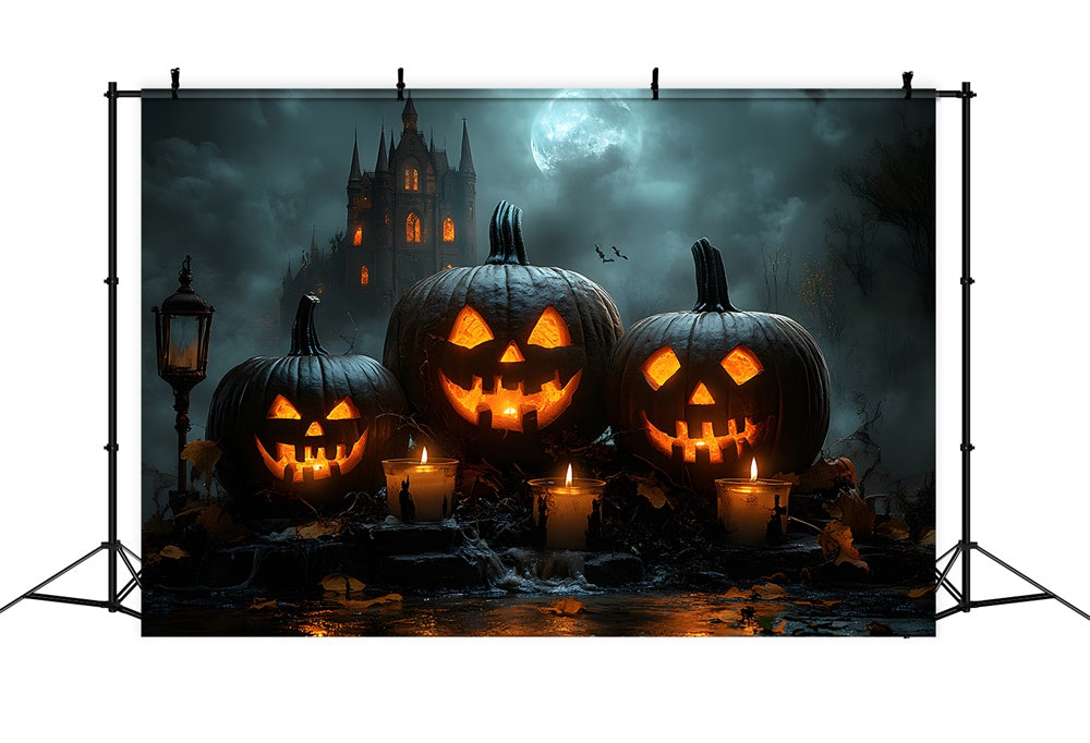 Halloween Moon Glowing Evil Pumpkin Backdrop RR8-376 – Dbackdrop