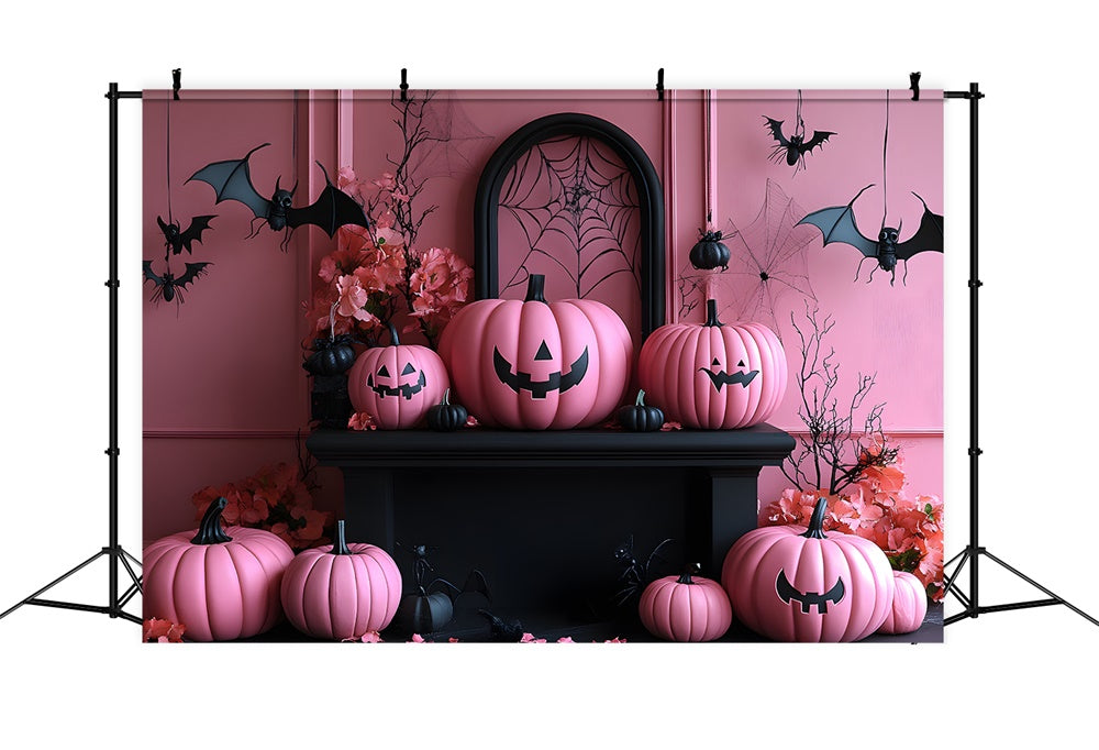 Halloween Pink Evils Pumpkins Bats Backdrop RR8-389 – Dbackdrop