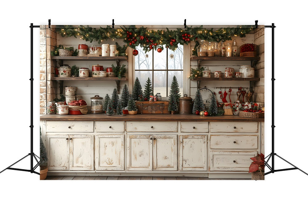 Christmas White Kitchen Photography Backdrop RR8-39 – Dbackdrop
