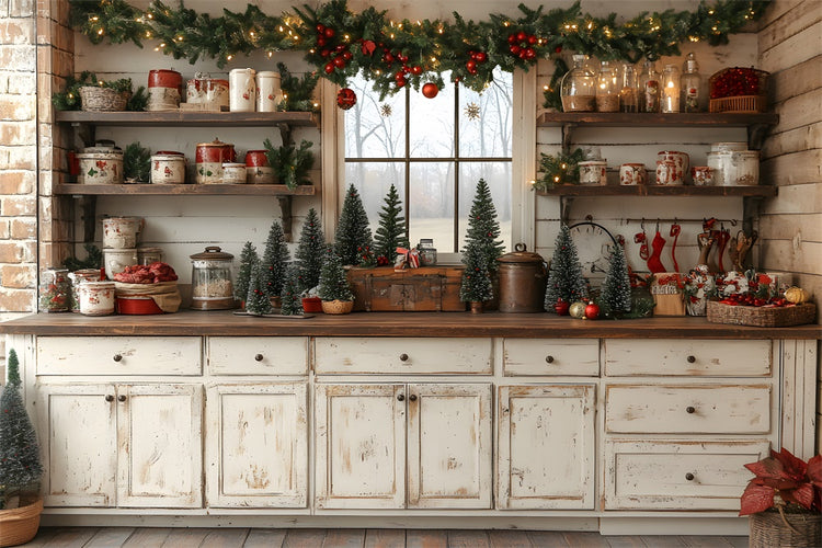 Christmas White Kitchen Photography Backdrop RR8-39 – Dbackdrop