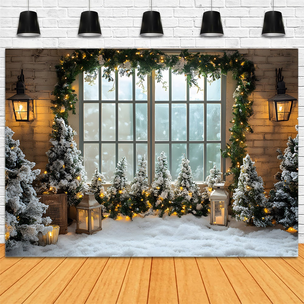 Christmas Trees Window Snow Floor Backdrop RR8-42 – Dbackdrop