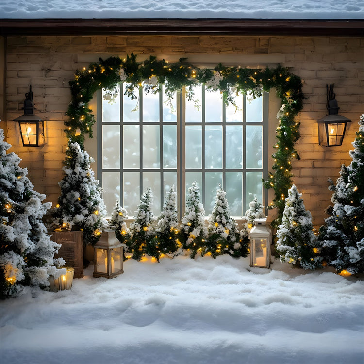 Christmas Trees Window Snow Floor Backdrop RR8-42 – Dbackdrop