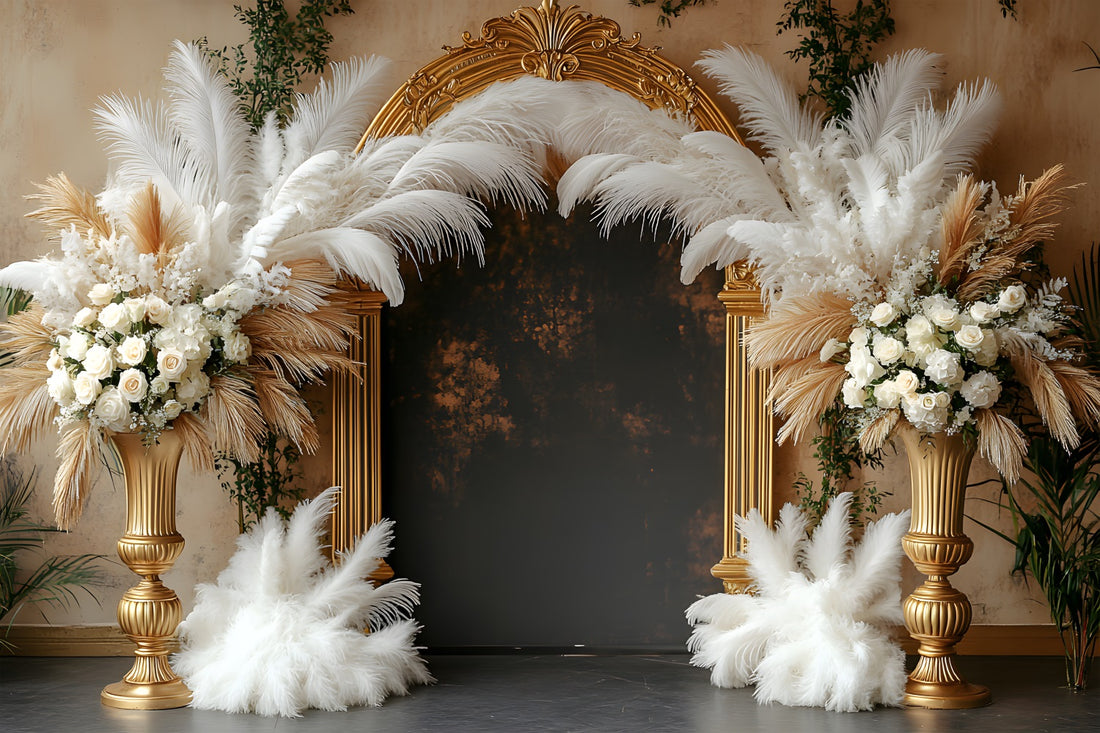 Opulent Gold and Feather Boho Arch Backdrop RR8-447