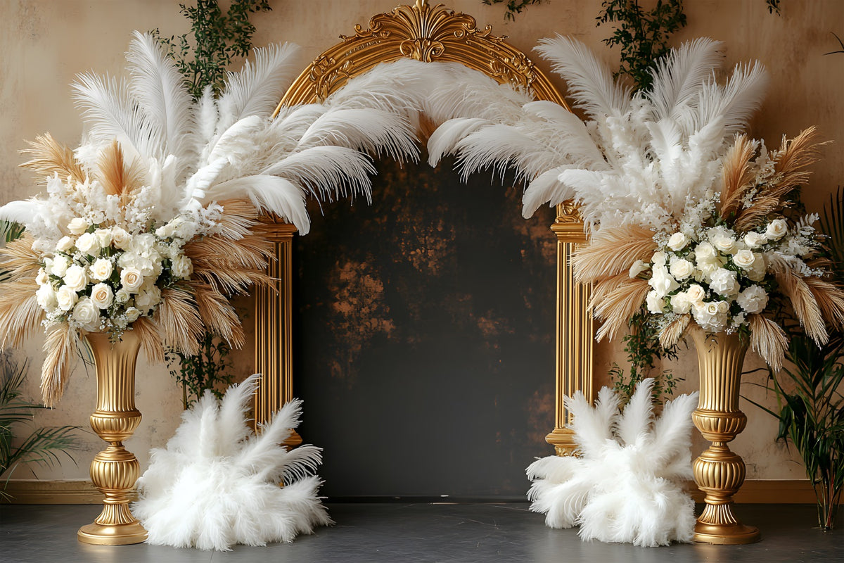 Opulent Gold and Feather Boho Arch Backdrop RR8-447 – Dbackdrop